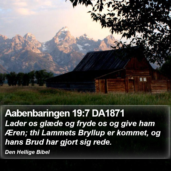 Aabenbaringen 19:7 DA1871 - Lader os glæde og fryde os og give ham Æren;