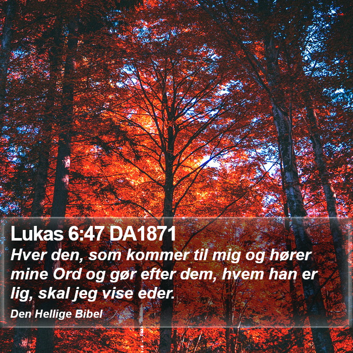 Lukas 6:47 DA1871 - Hver den, som kommer til mig og hører mine Ord