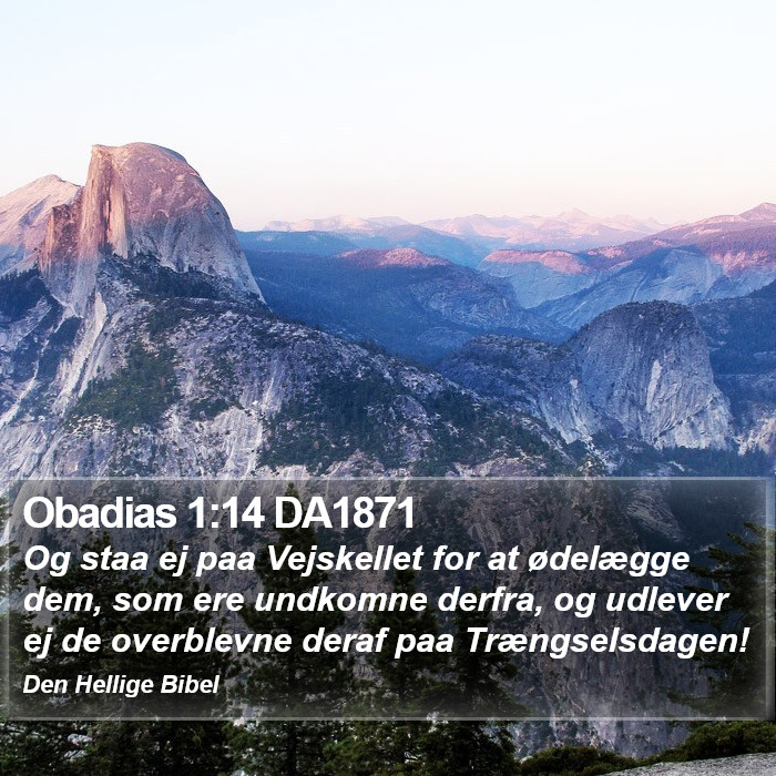 Obadias 1:14 DA1871 - Og staa ej paa Vejskellet for at ødelægge dem,